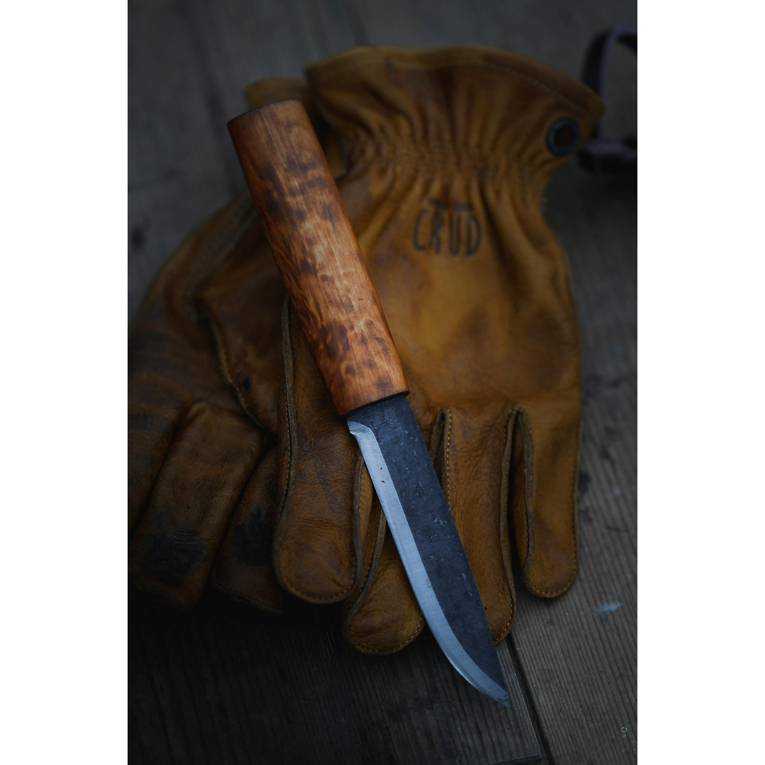 Helle Knives Viking Carbon Steel Knife Curly Birch Handle Black Carbon Steel Knives